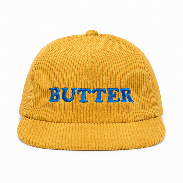 BUTTER Corduroy Hat - Yellow Baker's Cap with Blue Embroidery | Modern ...